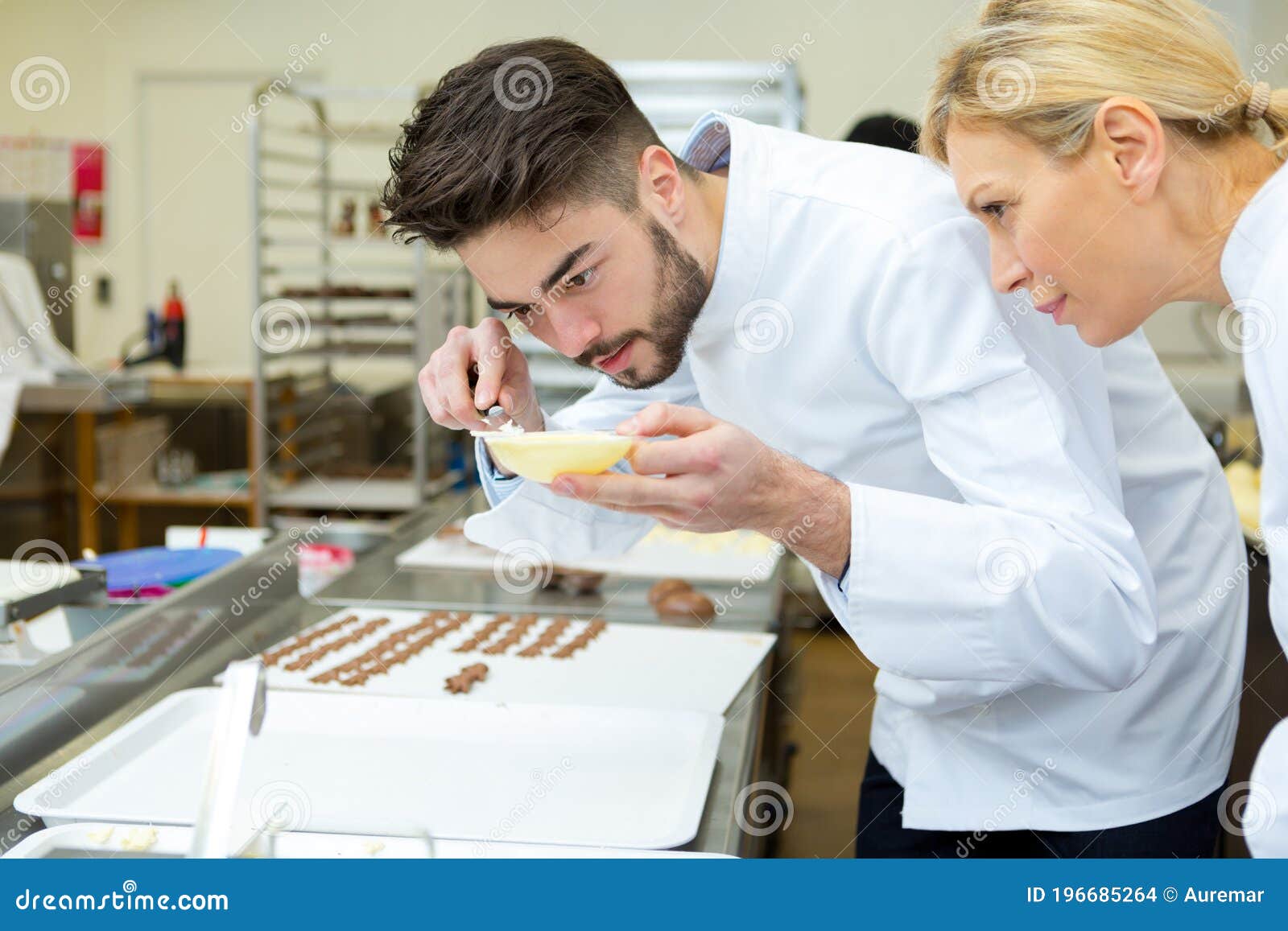 Portrait Workers Making Chocolate Stock Photo - Image of production ...