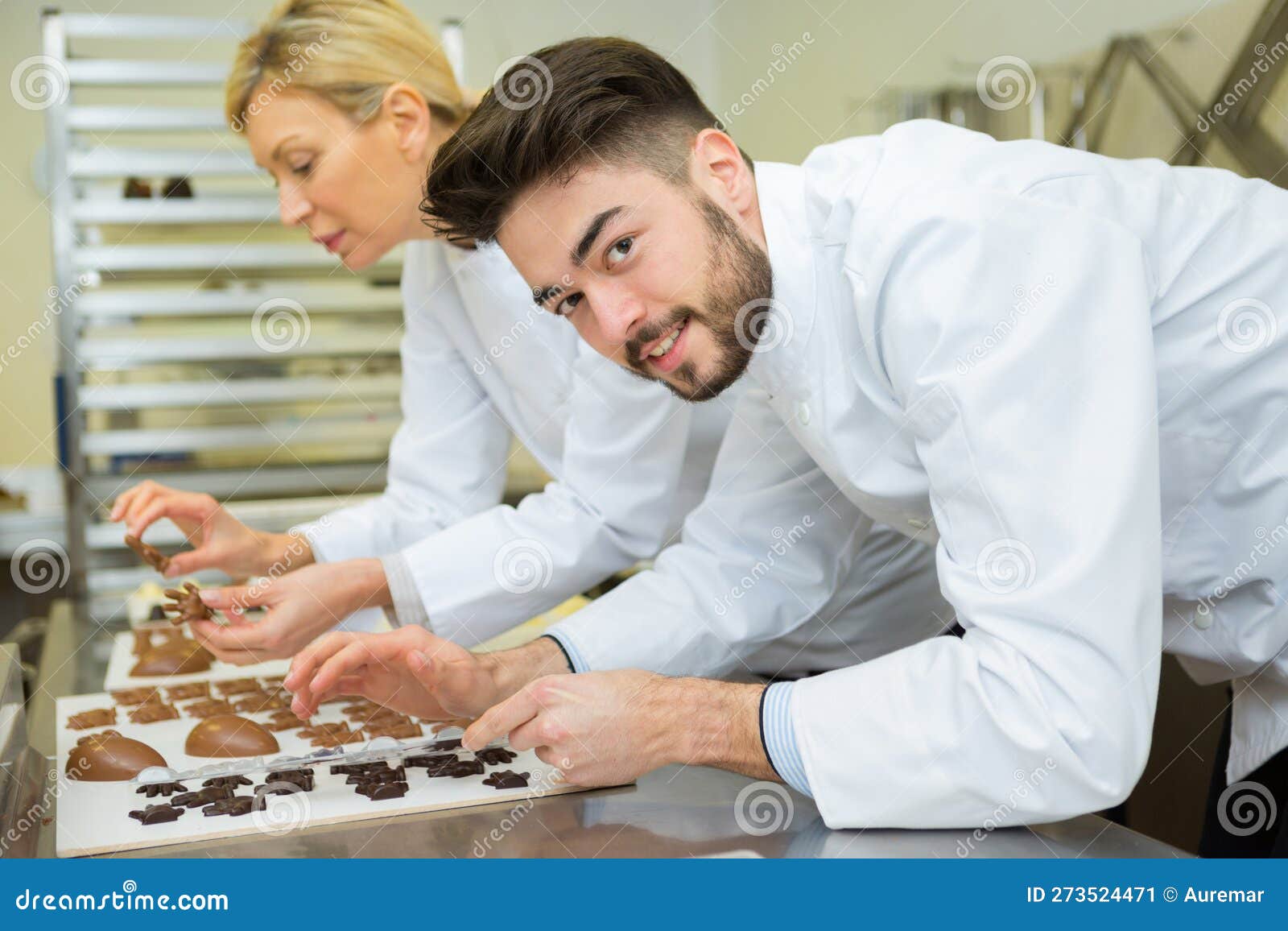 Portrait Workers Making Chocolate Stock Image - Image of filling ...