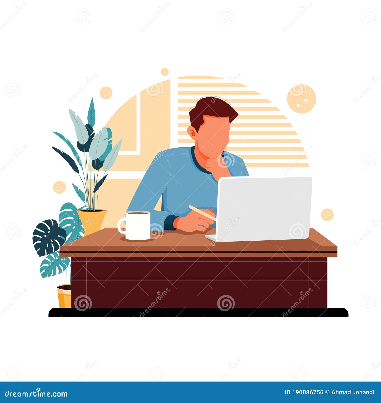 A Portrait of a Working Man, Flat Design Concept. Vector Illustration ...