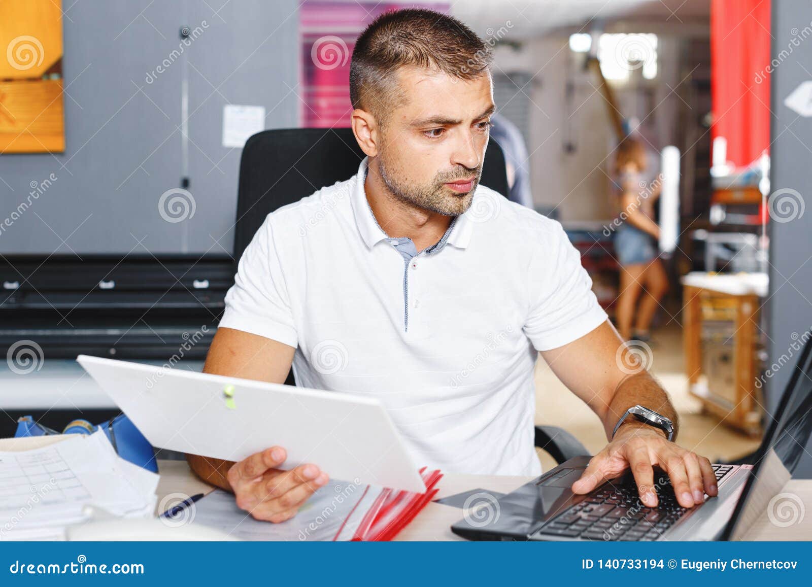 Portrait of a Working Man at Printer Studio Stock Photo - Image of ...