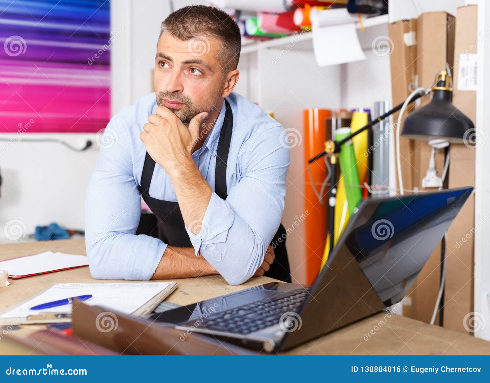 Portrait of a Working Man at Printer Studio Stock Photo - Image of hand ...