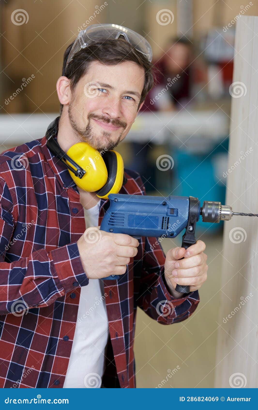 Portrait Workman Drilling into Wall Stock Image - Image of drilling ...