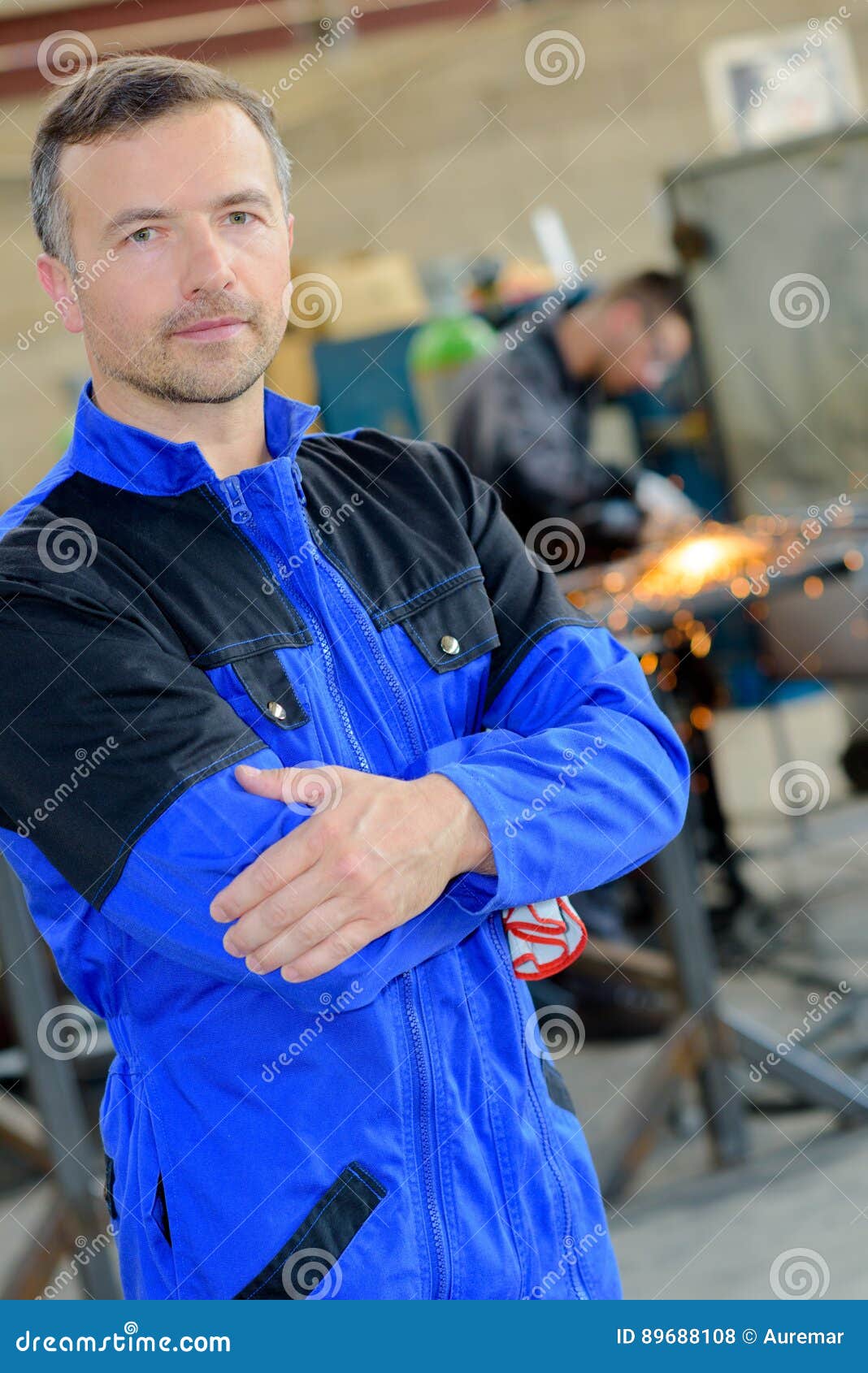 Portrait Workman in Overalls Stock Photo - Image of sparks, handsome ...