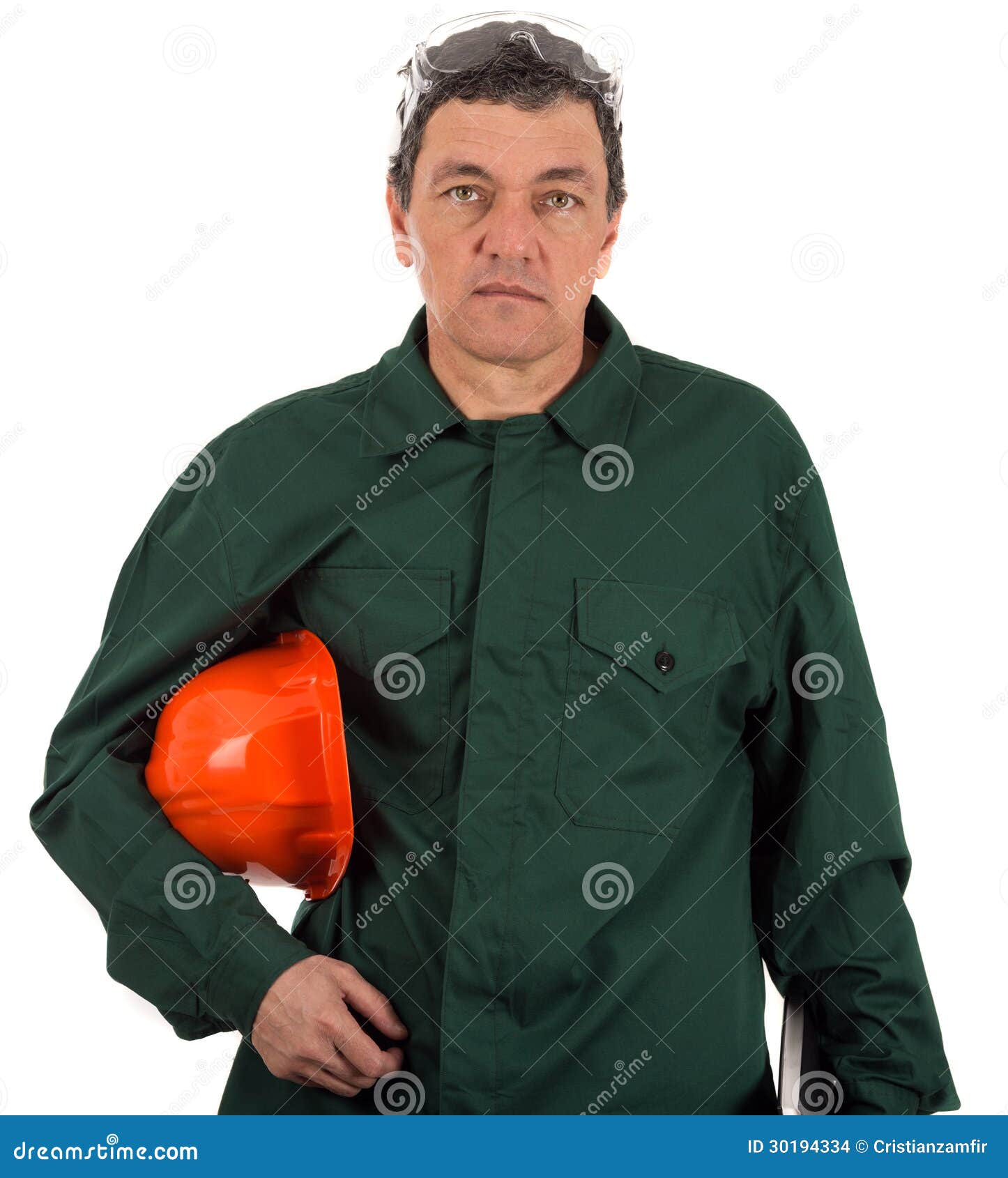 Workman With Helmet Holding The Drilling Machine Stock Photography ...
