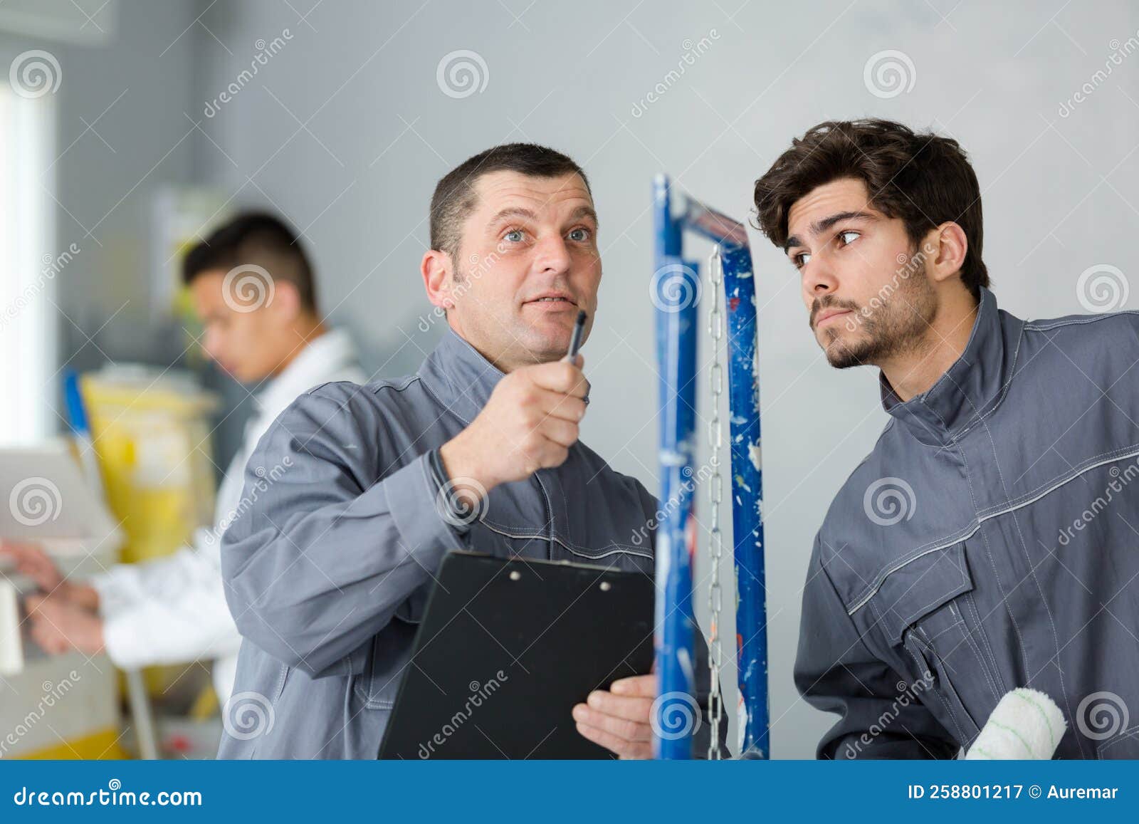 Portrait Workmen Talking about Paint Stock Image - Image of site ...