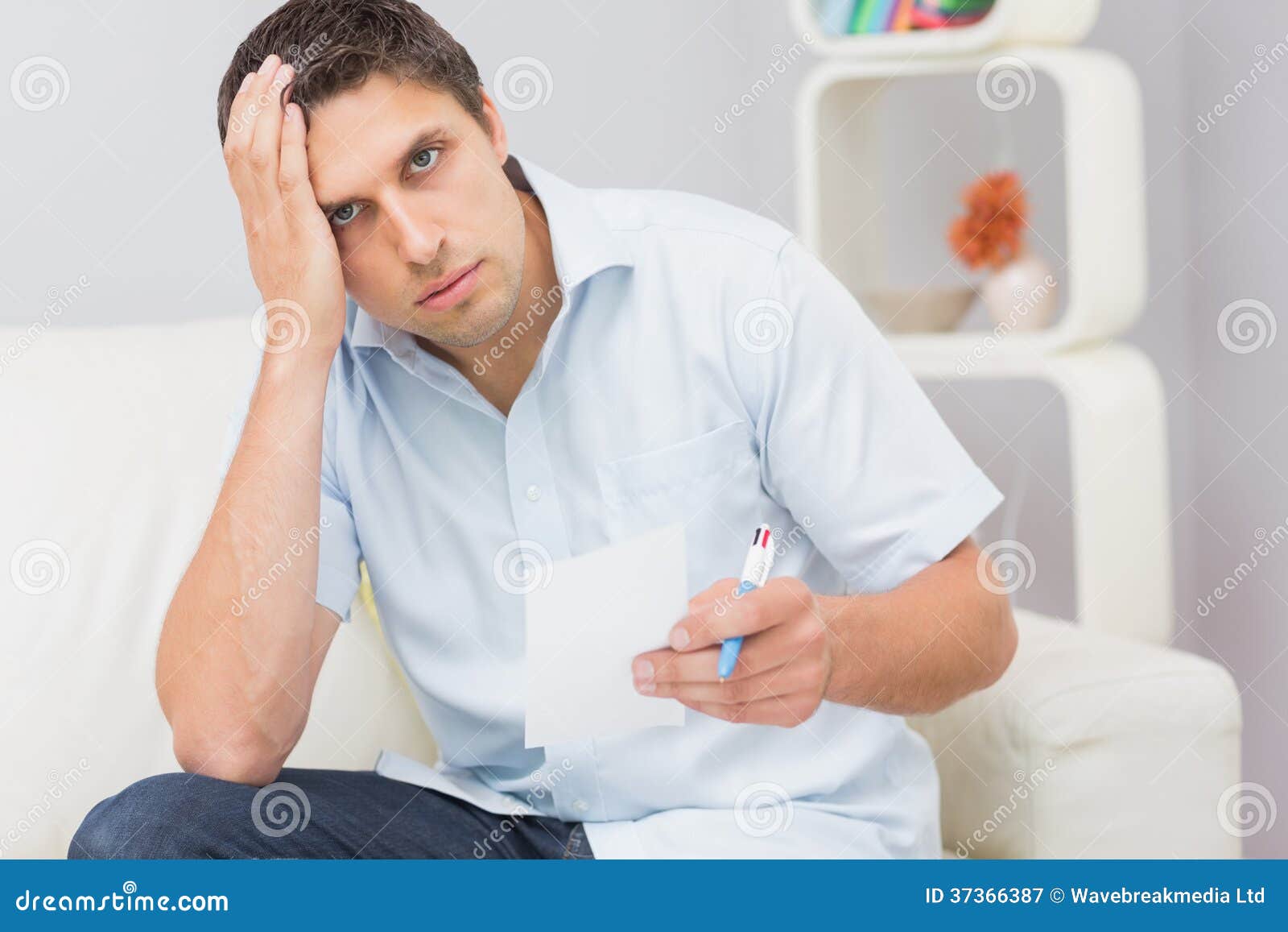Portrait of a Worried Man Paying His Bills at Home Stock Image - Image ...