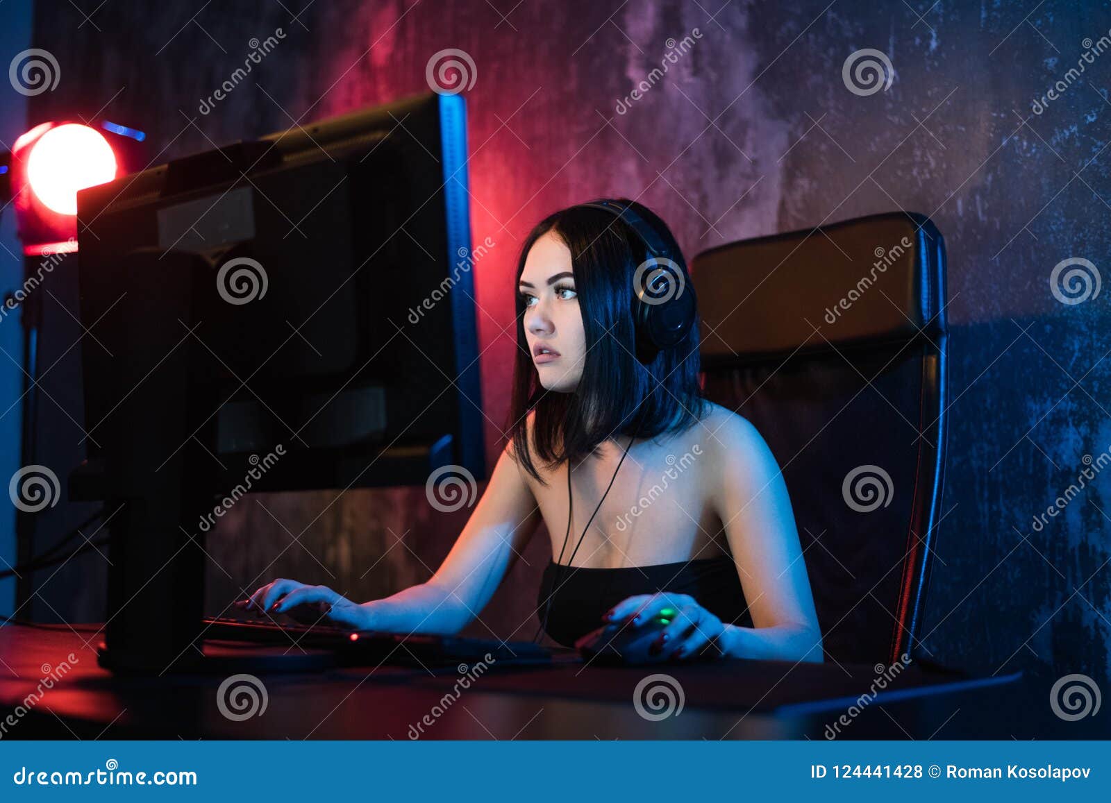 Portrait of a Worried Woman Using a PC in the Night at Home. Stock ...