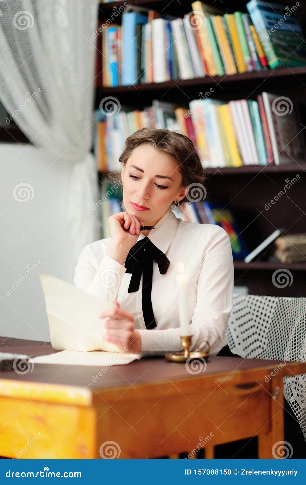 Portrait of a Writer in a Library Stock Photo - Image of adult ...