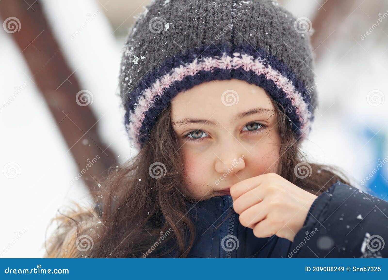 Portrait Of A 9 Years Old Girl On A Winter Walk Stock Image Image Of