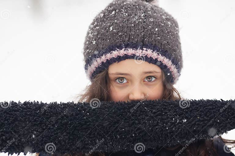 Portrait Of A 9 Years Old Girl On A Winter Walk Stock Image Image Of