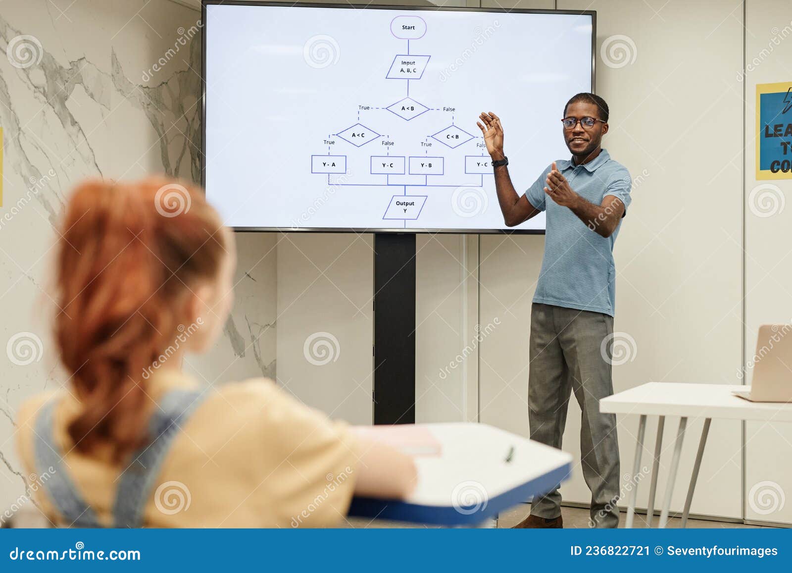Teacher in Coding Class for Children Stock Image - Image of writing ...