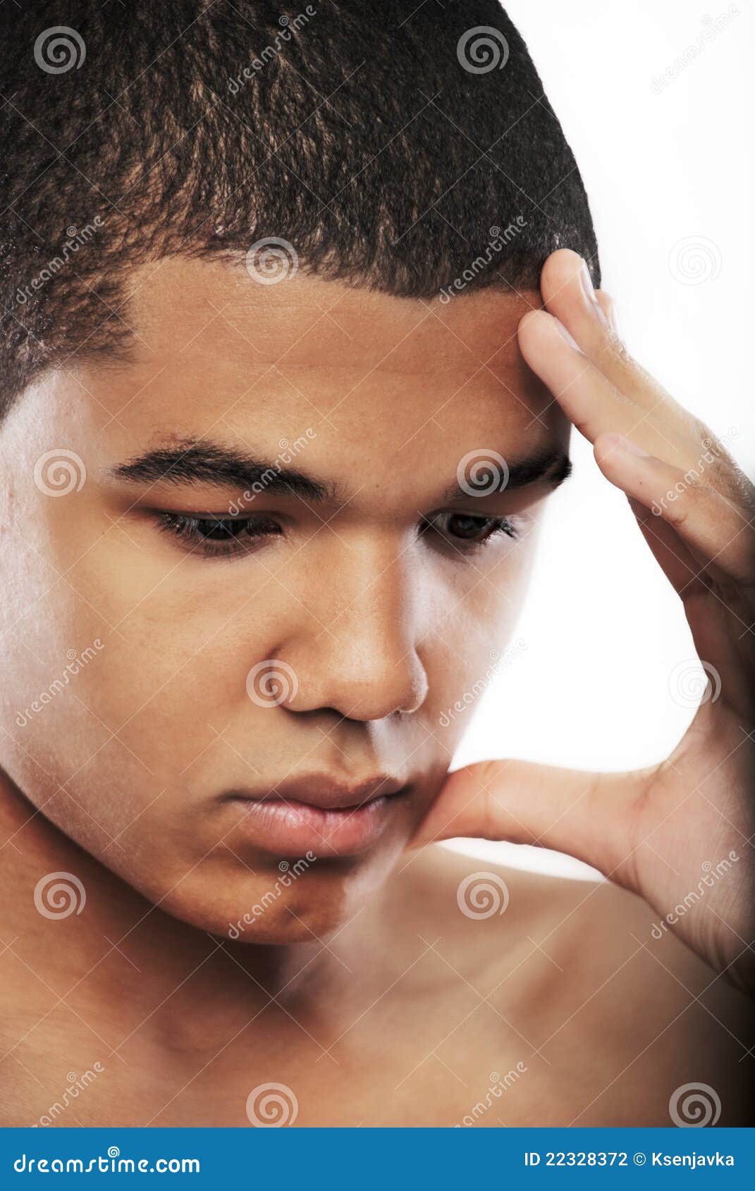 Portrait of Young Afro Man Looking Down Stock Photo - Image of hand ...
