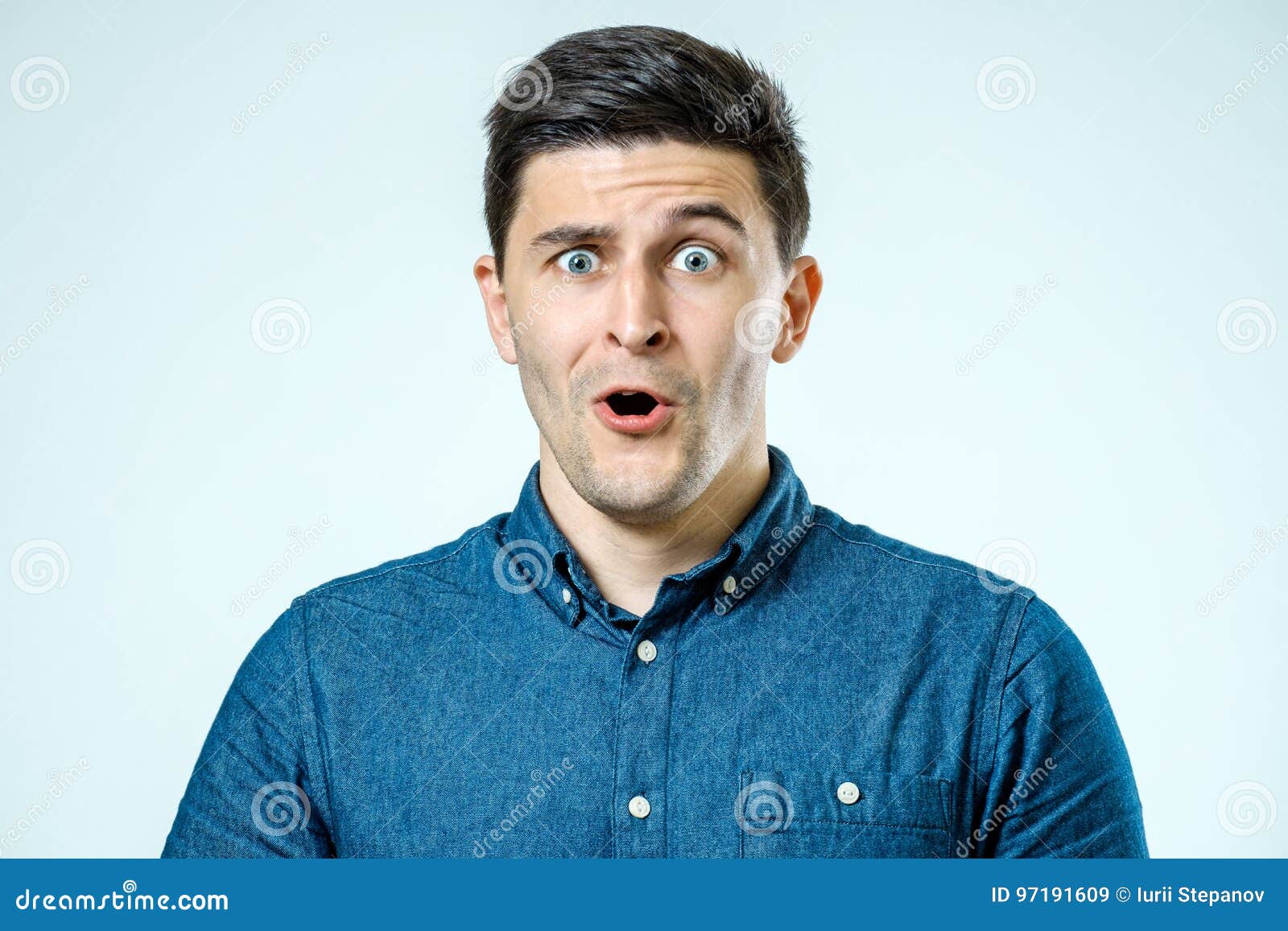 Portrait of Young Amazed Man Isolated on Gray Stock Image - Image of ...