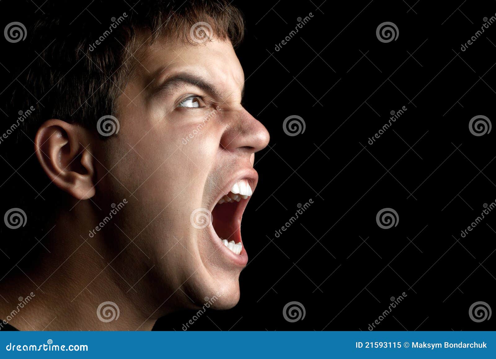 Young Angry Business Man Headed By Megaphone Sounds Like A Siren ...