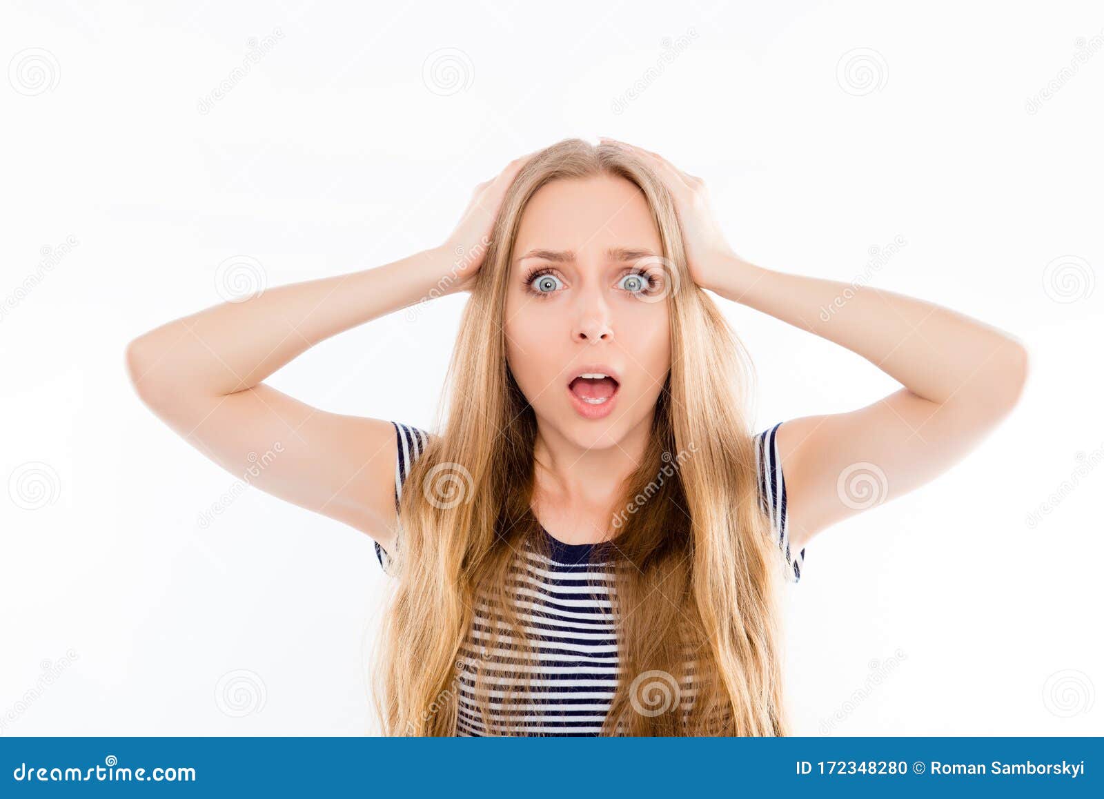 Portrait of Young Angry Shocked Woman Holding Head Stock Photo - Image ... Portrait of Young Angry Shocked Woman Holding Head Stock Photo - Image ...