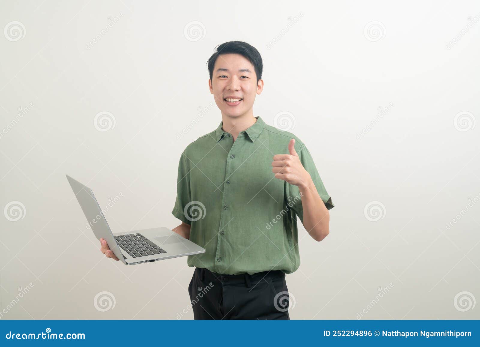 Young Asian Man Using Laptop on Hand Stock Photo - Image of online ...