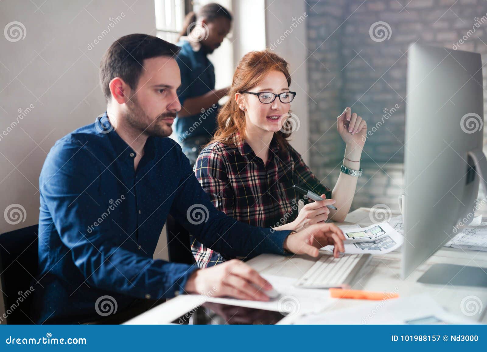 Portrait of Young Designers Working on Computer Stock Image - Image of ...