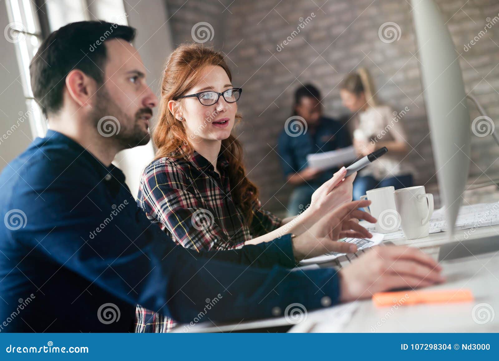 Portrait of Young Designers Working on Computer Stock Photo - Image of ...