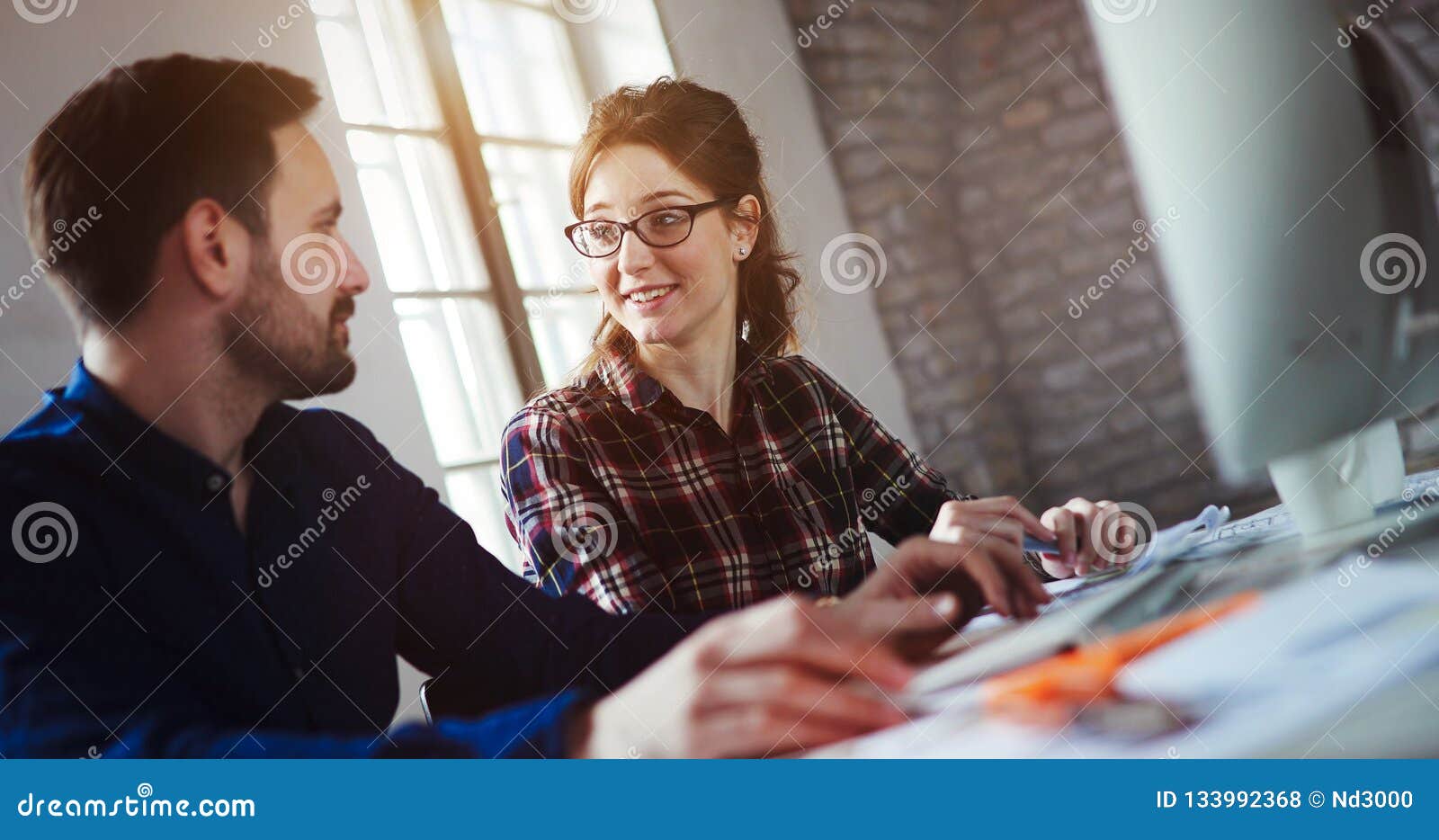 Portrait of Young Designers Working on Computer Stock Photo - Image of ...