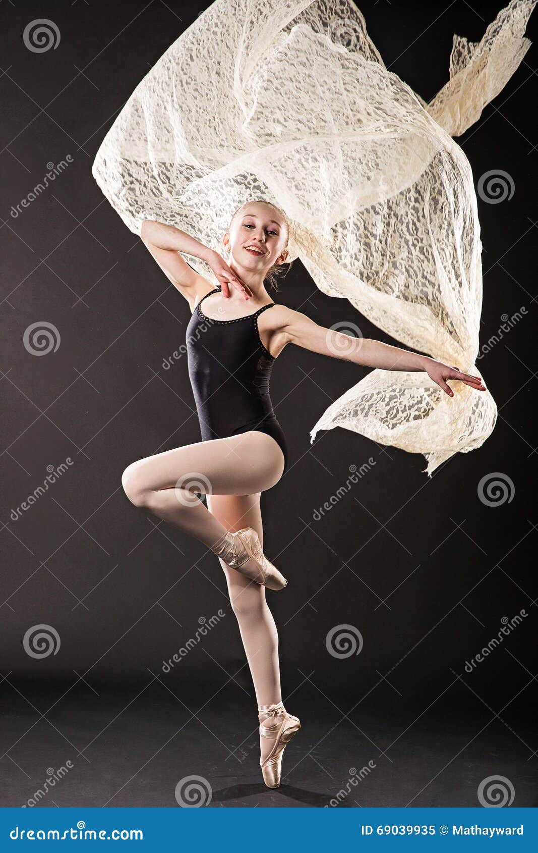 Portrait of Young Ballet Dancer with Lace Linen Flying, Stock Image ...