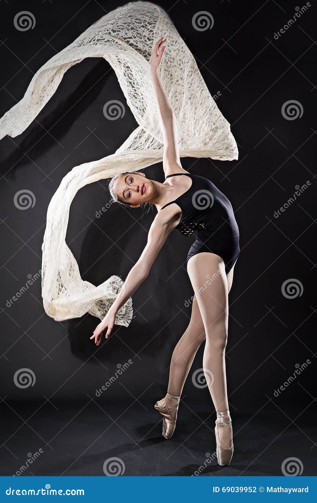 Portrait of Young Ballet Dancer with Lace Linen Flying, Stock Photo ...