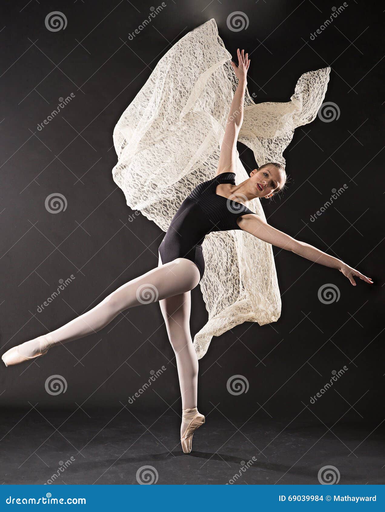 Portrait of Young Ballet Dancer with Lace Linen Flying, Stock Photo ...