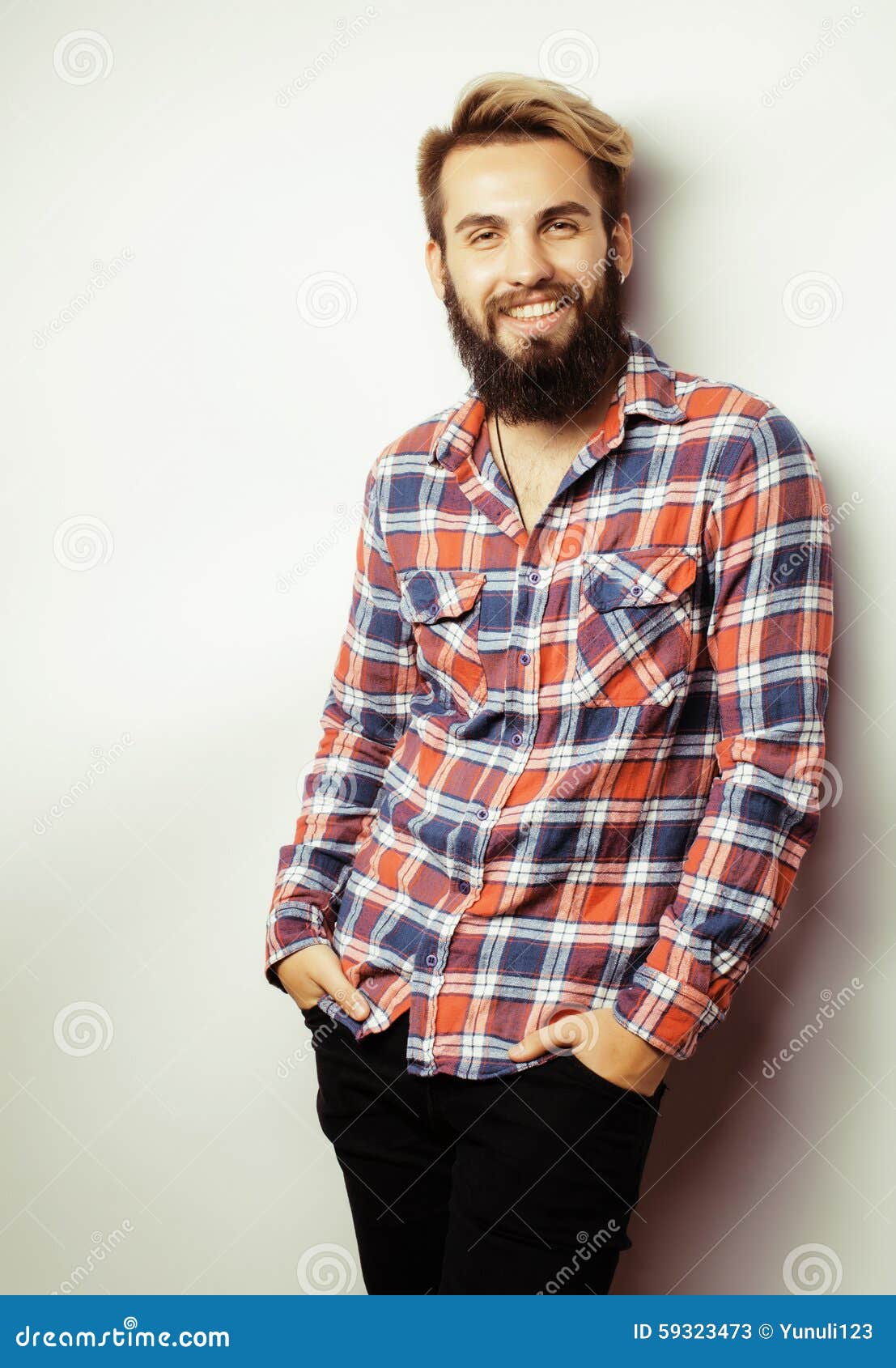 Portrait Of Young Bearded Hipster Guy Smiling On Stock Image - Image of ...