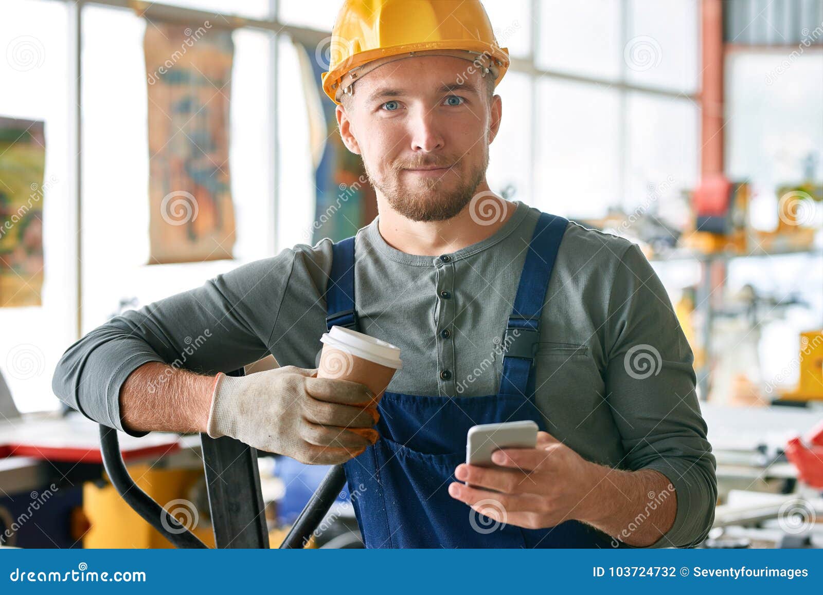 Happy Young Workman on Break Stock Photo - Image of young, engineer ...