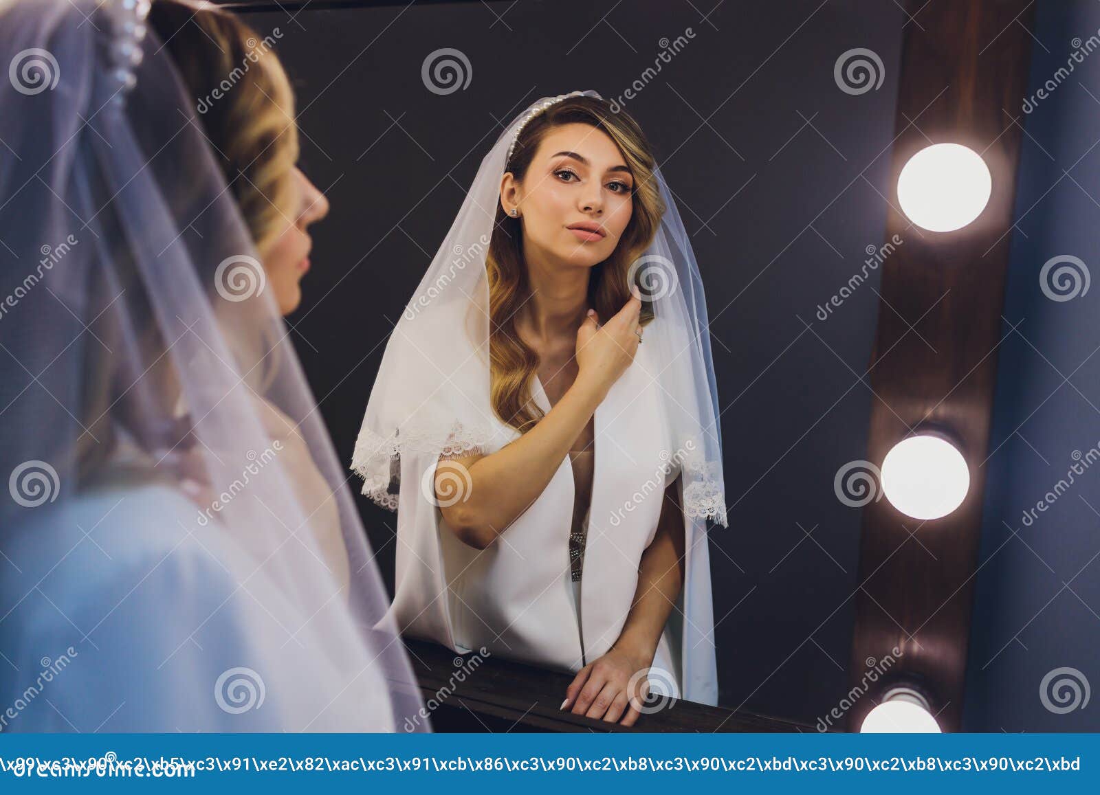 Portrait of the Young Beautiful Bride Mirror. Stock Image - Image of ...
