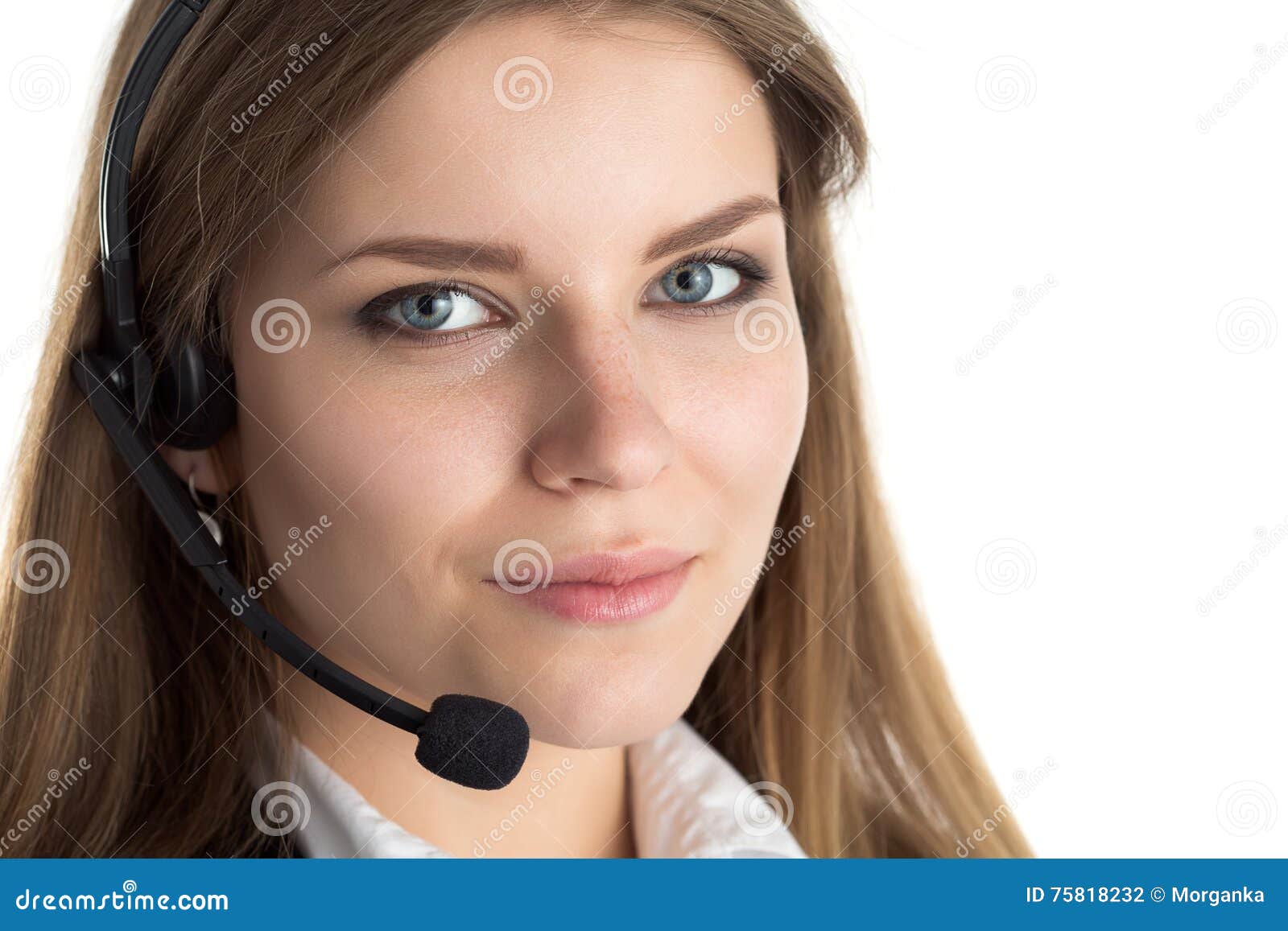 Portrait of Young Beautiful Call Center Worker Stock Photo - Image of ...