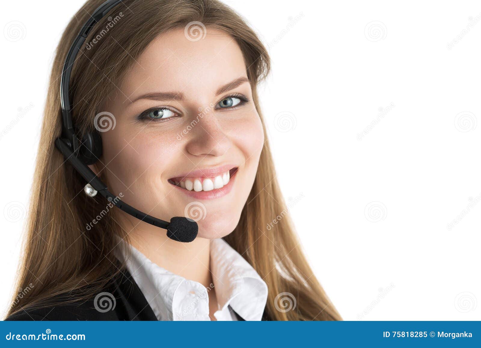 Portrait of Young Beautiful Call Center Worker Stock Image - Image of ...