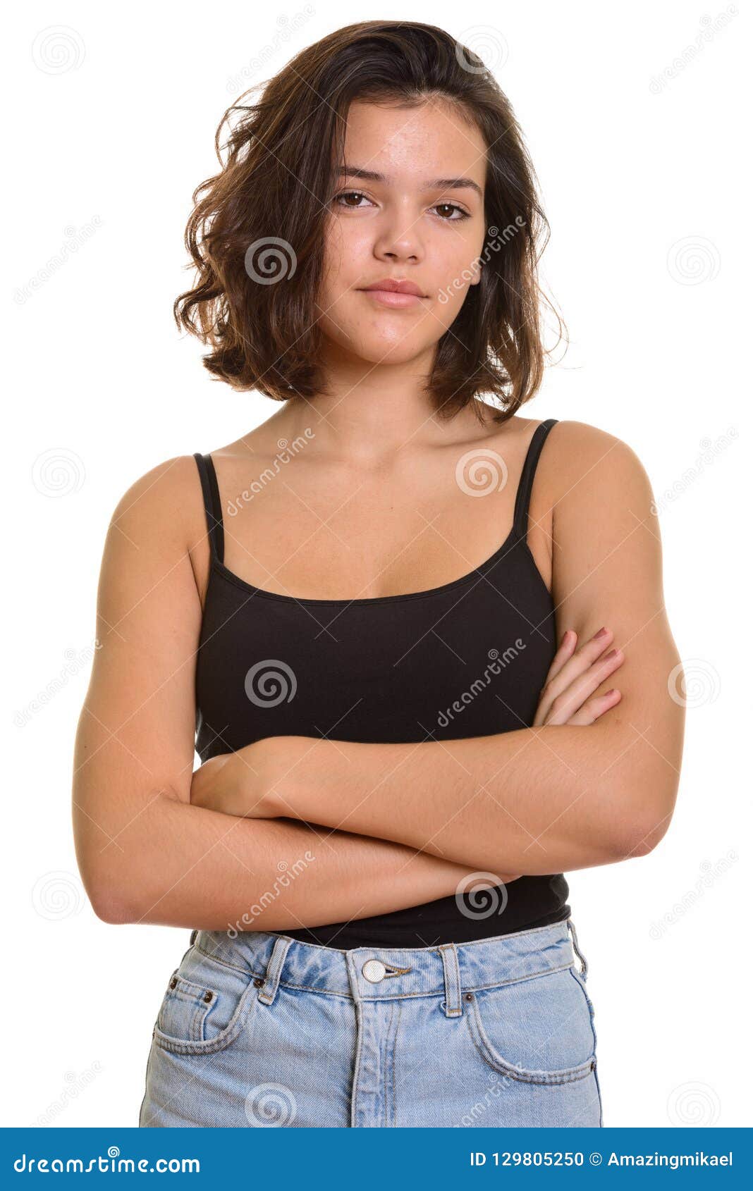 Portrait of Young Beautiful Caucasian Teenage Girl with Arms Crossed ... Portrait of Young Beautiful Caucasian Teenage Girl with Arms Crossed ...