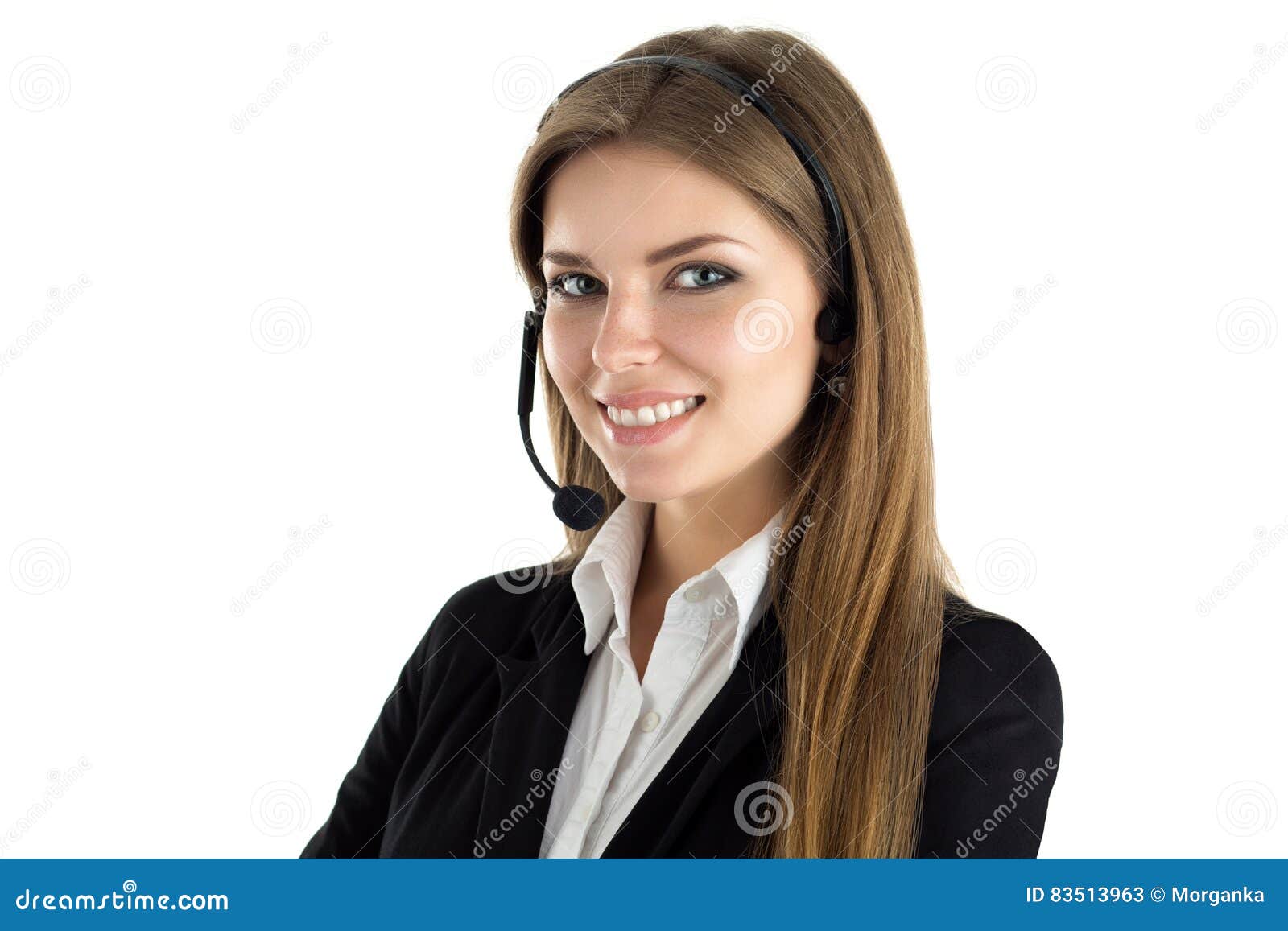 Portrait of Young Beautiful Smiling Call Center Worker Stock Image ...