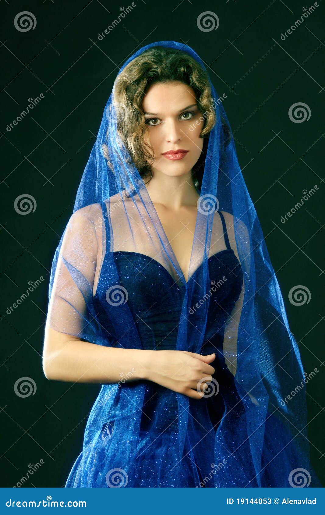 Portrait of Young Beautiful Woman in Blue Stock Image - Image of ...