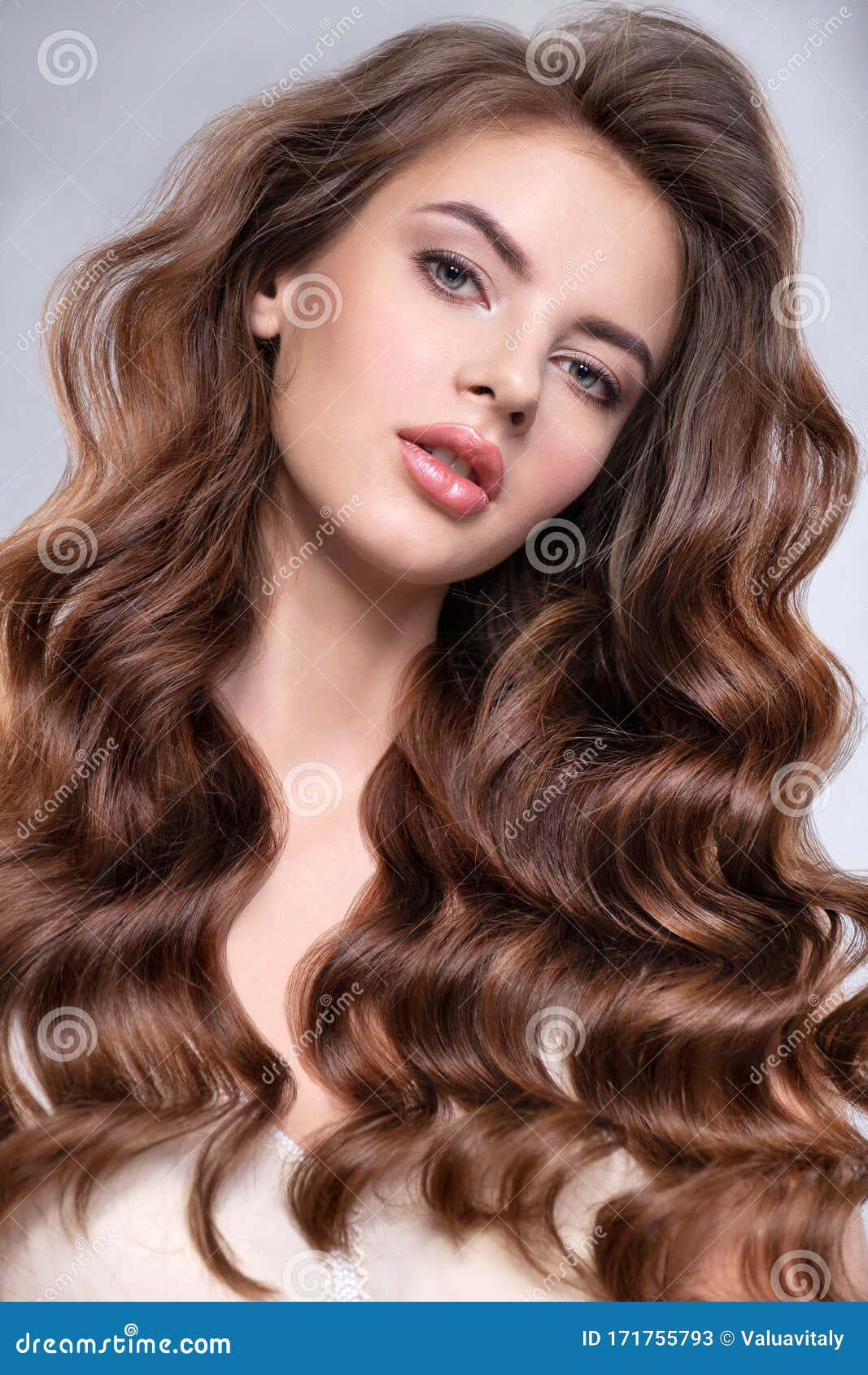 Portrait Of A Beautiful Woman With A Long Brown Hair Stock Image