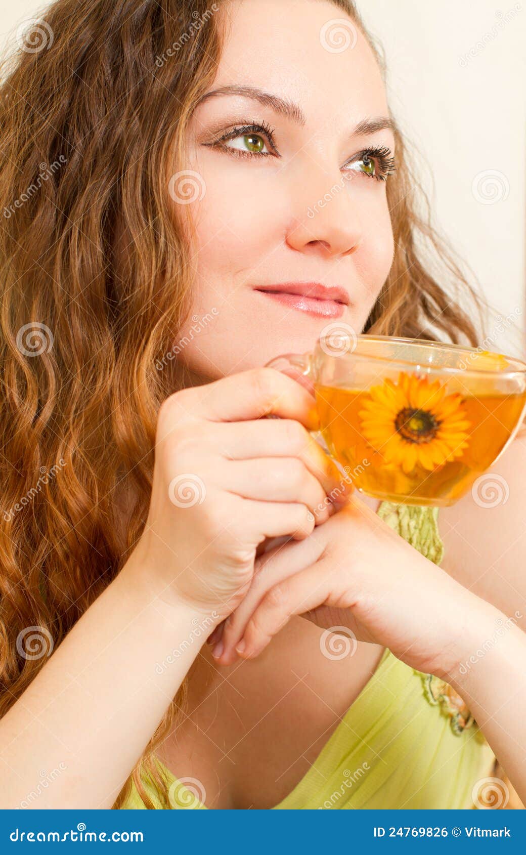 Portrait of Young Beautiful Woman with Tea. Stock Photo - Image of ...