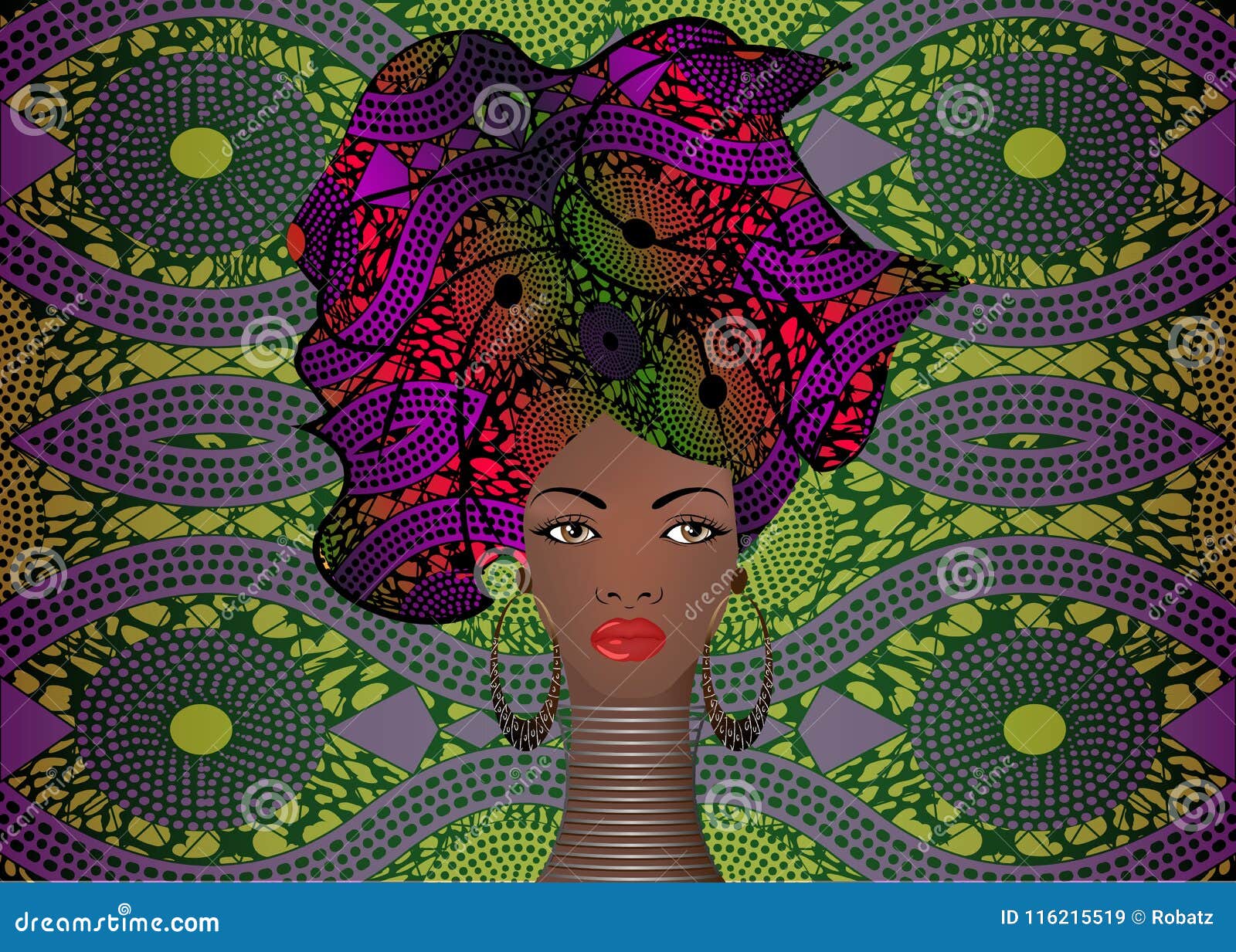 Portrait Of The Young Black Woman In A Turban Animation African Beauty