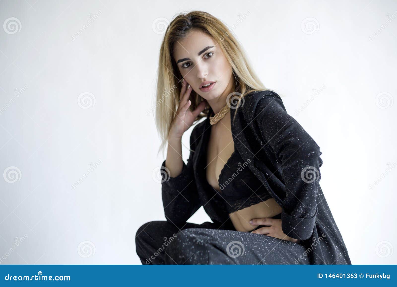 Portrait Young Blond Woman Posing Black Bra Pants Stock Image - Image ... Portrait Young Blond Woman Posing Black Bra Pants Stock Image - Image ...