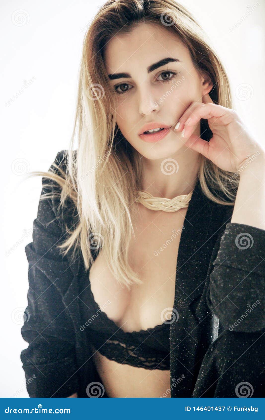 Portrait Young Blond Woman Posing Black Bra Pants Stock Image - Image ... Portrait Young Blond Woman Posing Black Bra Pants Stock Image - Image ...