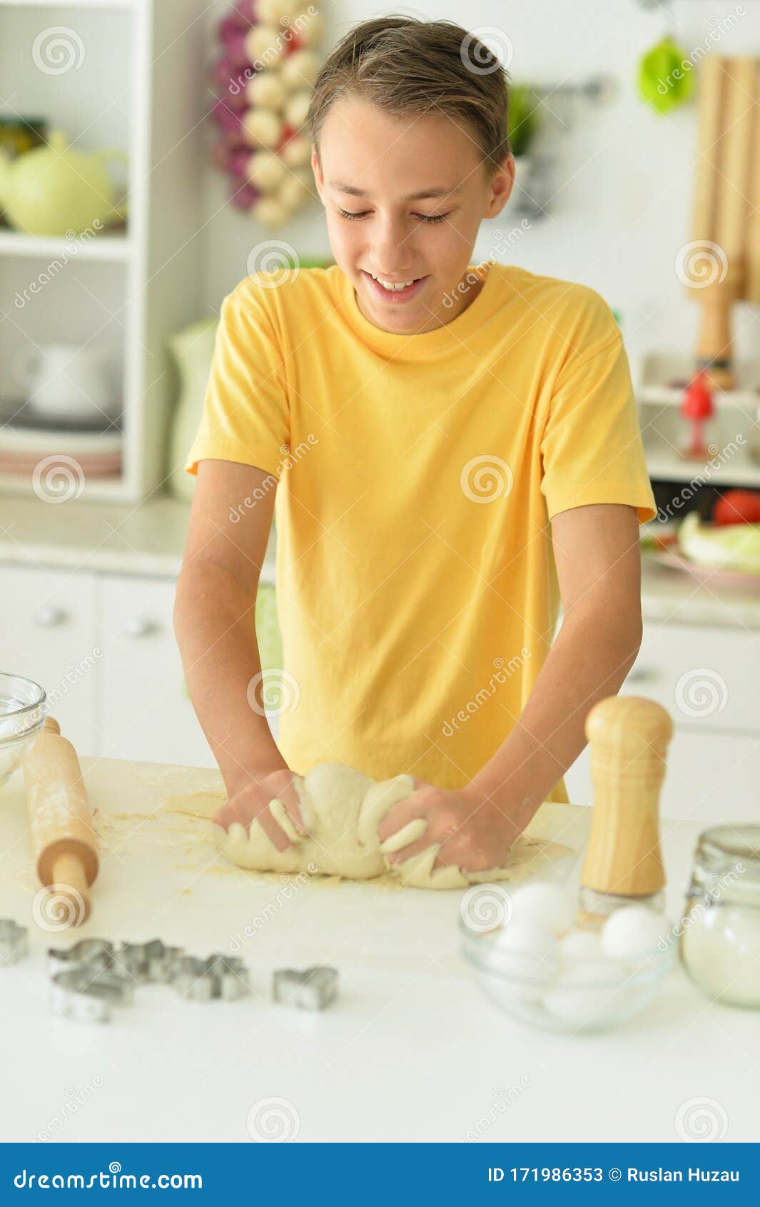 Portrait of a Young Boy Baking Cookies Stock Image - Image of male ...