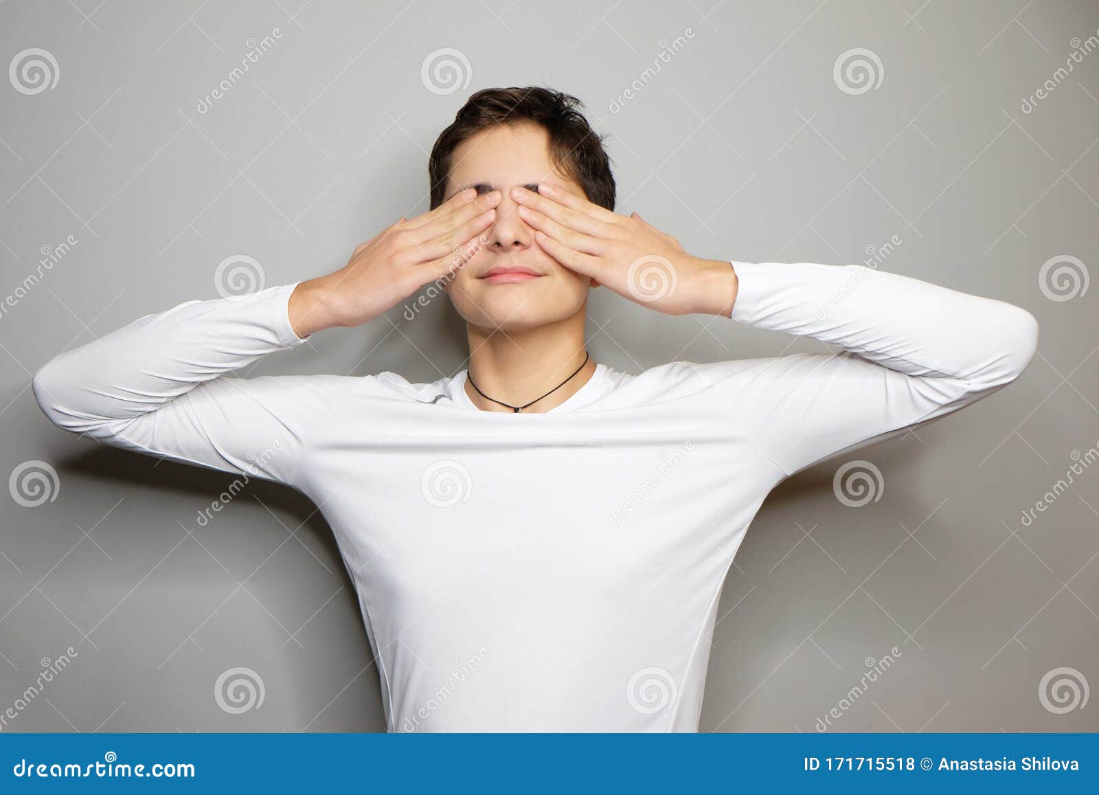 Portrait of Young Boy with Closed Eyes; Studio Shot Stock Photo - Image ...