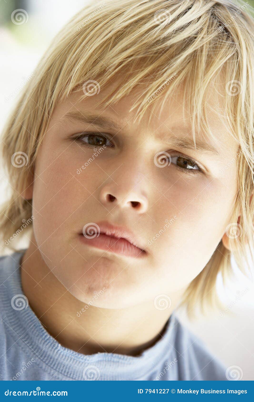 Portrait of Young Boy Frowning Stock Image - Image of caucasian ...