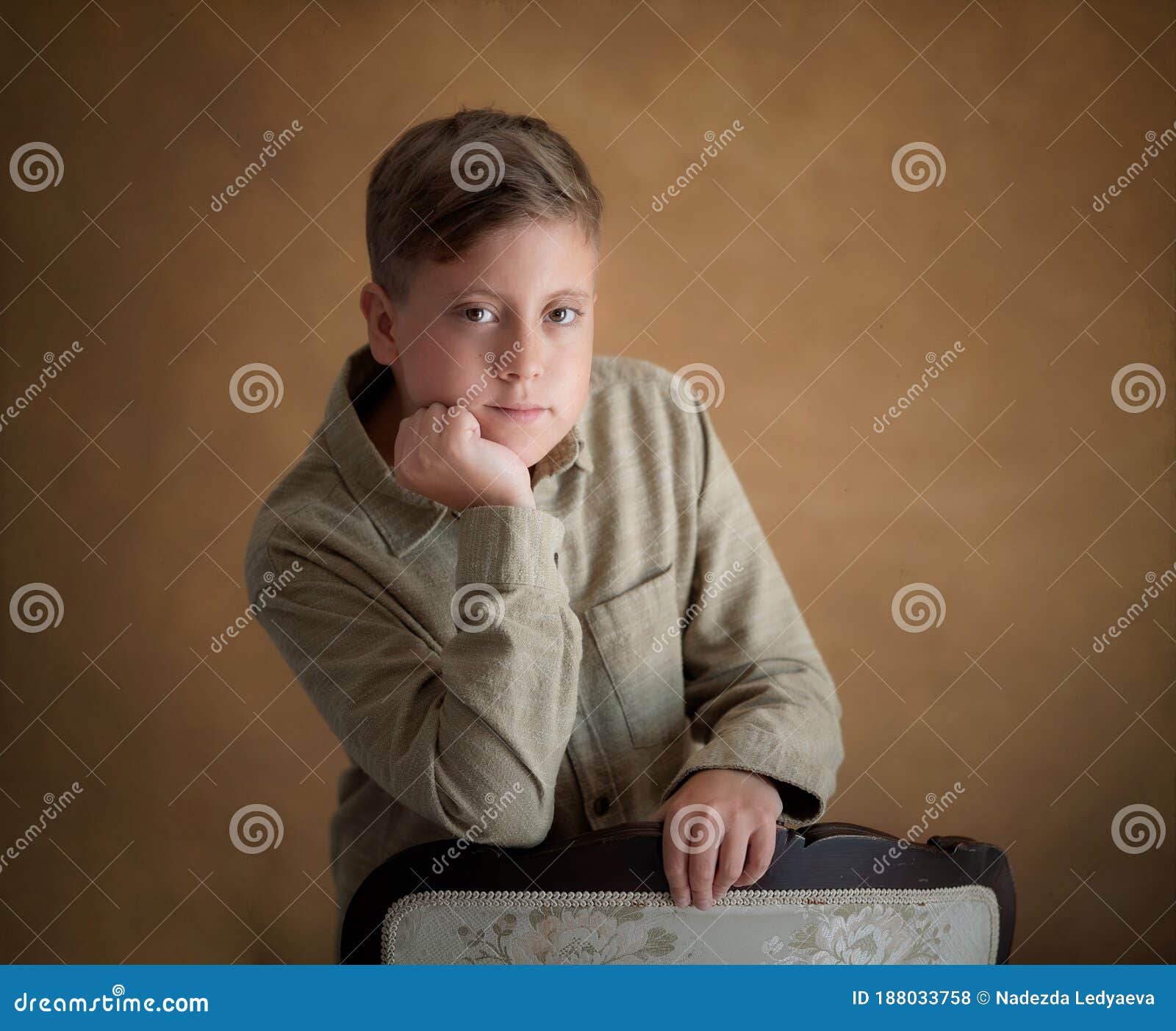 Portrait of Young Boy on Grey Background Stock Photo - Image of ...