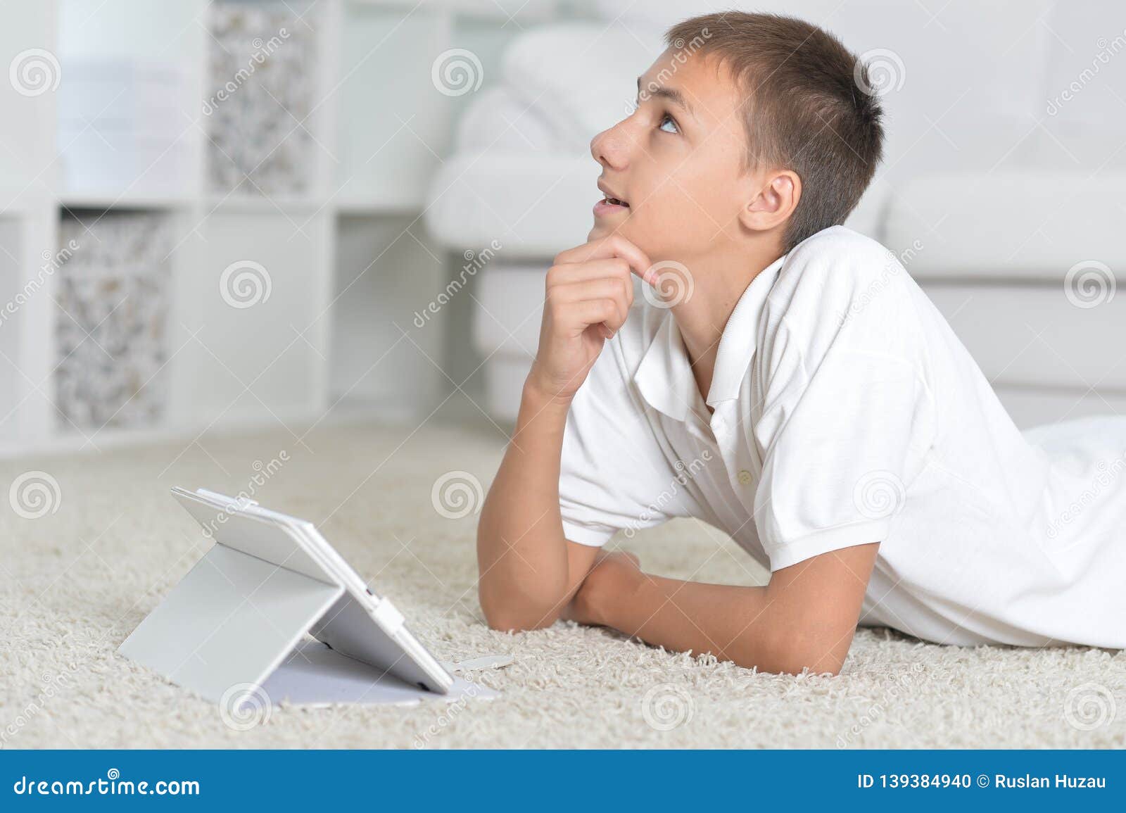 Portrait of a Young Boy with the Tablet Stock Photo - Image of laptop ...