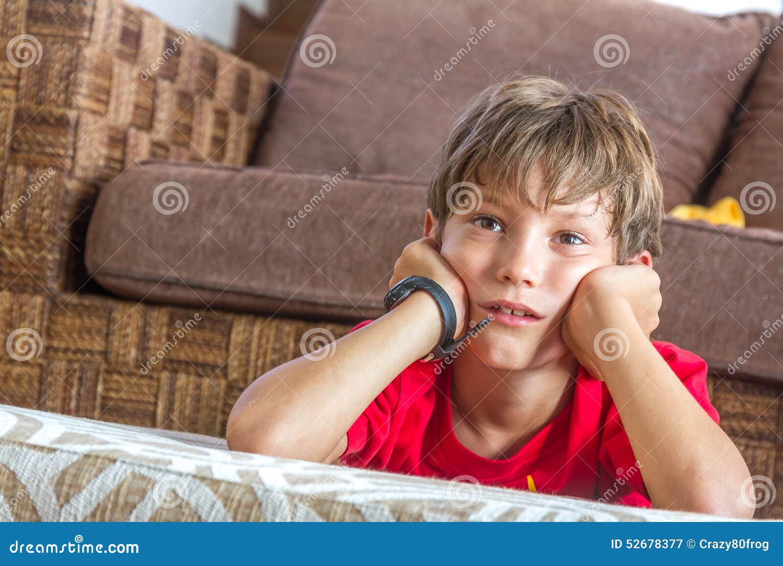 Portrait of Young Boy Watching Tv at Home Stock Image - Image of ...
