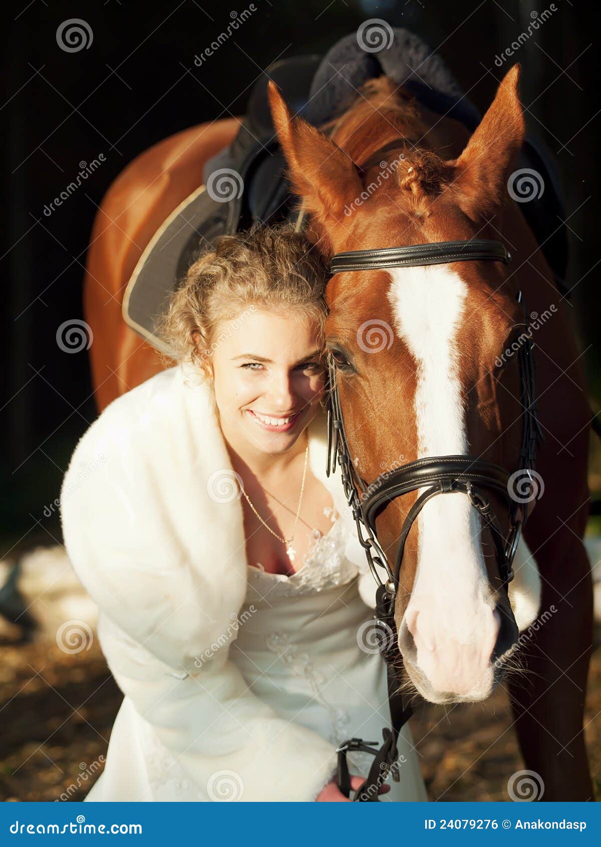 Portrait of Young Bride with Her Horse Stock Photo - Image of brown ...