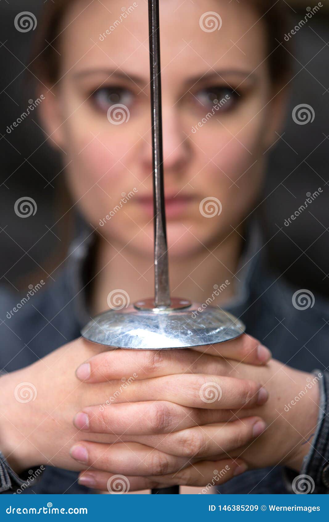 Portrait of Young Woman Outdoors with Epee Stock Image - Image of ...