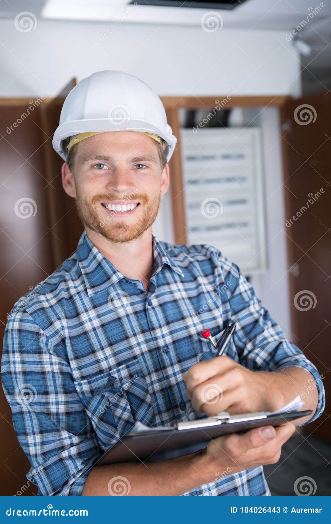 Portrait Young Builder in Hardhat Stock Image - Image of room, sanding ...
