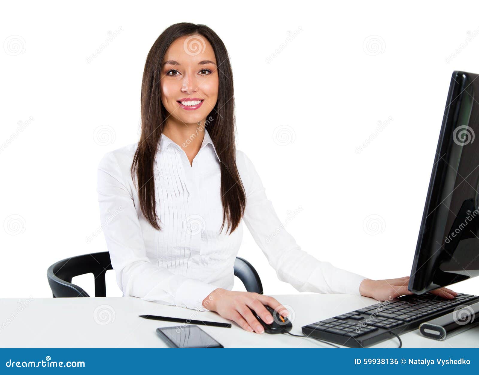 Portrait of a Young Business Woman Using Computer at Office Stock Photo ...