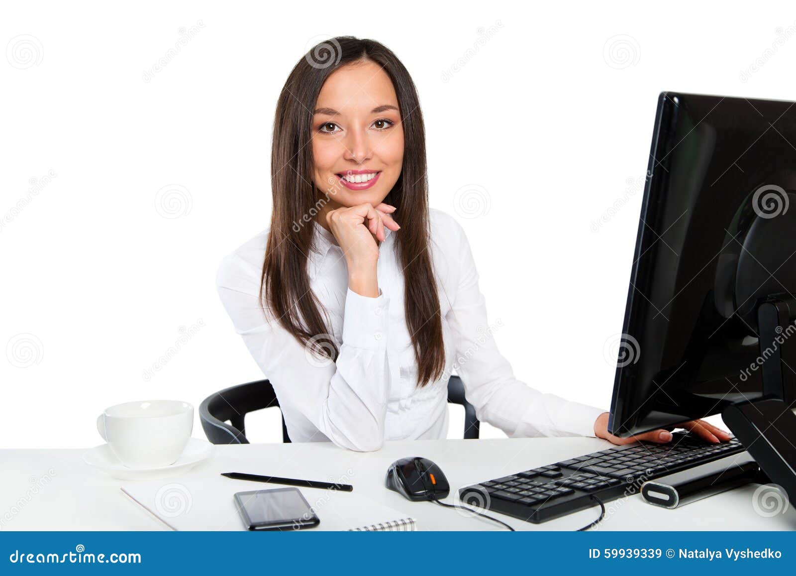 Portrait Of A Young Business Woman Using Computer At Office Stock Image ...